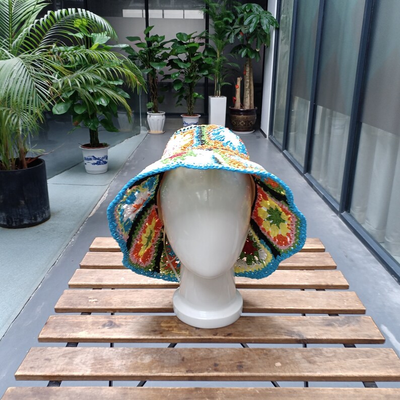 Handmade Straw Hat Rainbow Granny Square Hat Straw Bucket - Etsy