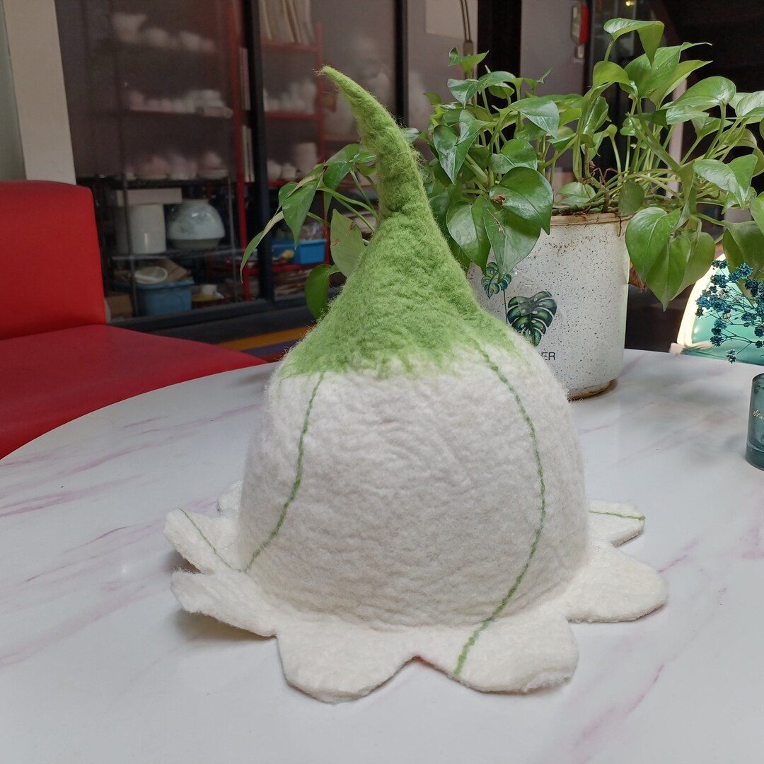 White Elf Hat, Green Wool Hat, Handmade Wool Hats, Wool Hat, Sauna Hat ...