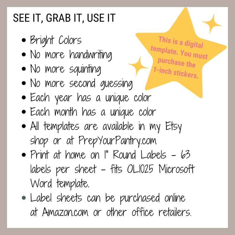 2024 Expiration Date Sticker Template * Pantry Inventory Labels for ...