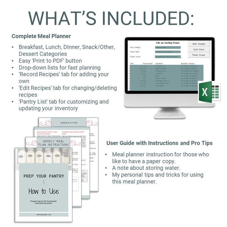 Weekly Meal Food Planner * Customizable Excel Spreadsheet for Food ...