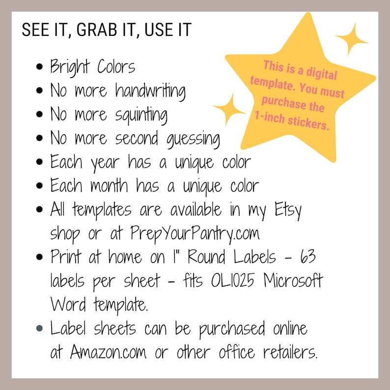 Expiration Date Sticker Template * Pantry Inventory Labels for Food ...