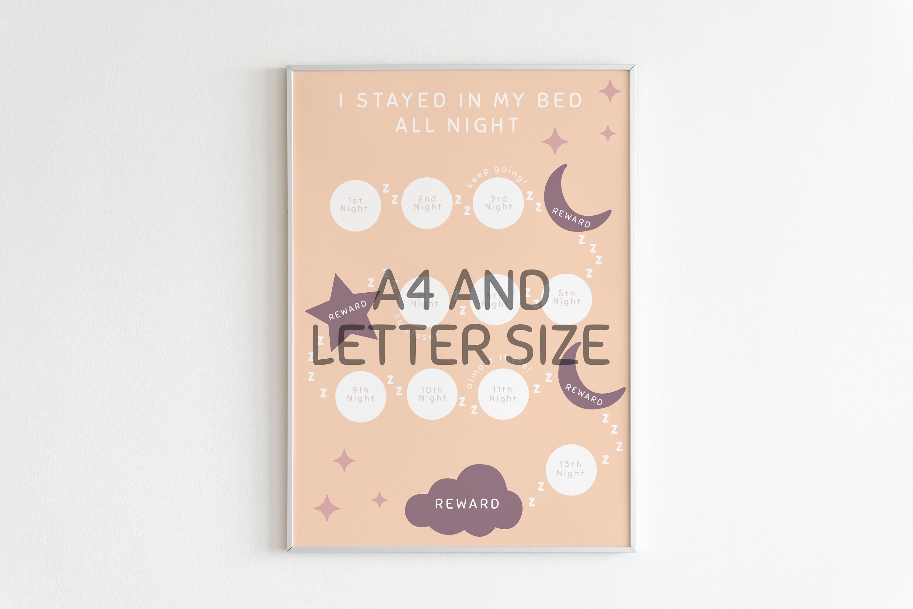 Stay in Bed Sleep Chart Star Moon Sleeping Chart Good Night Chart Beige ...