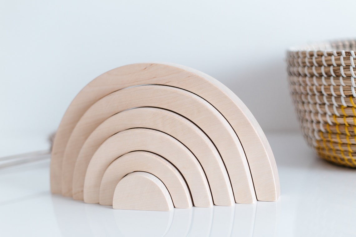 Large Wooden Stacking Rainbow, Natural Birch Wood, Wooden Toy, Wooden ...
