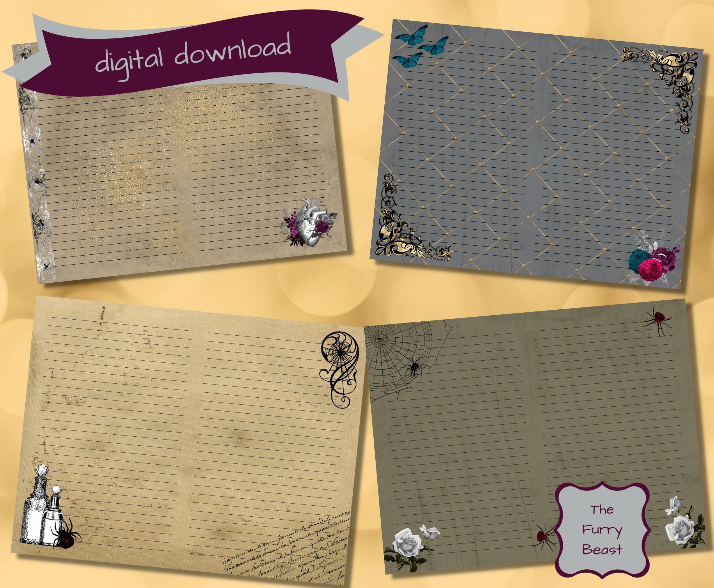 Gothic Writing Paper, Grunge Writing Paper, Dark Academia, Ephemera ...