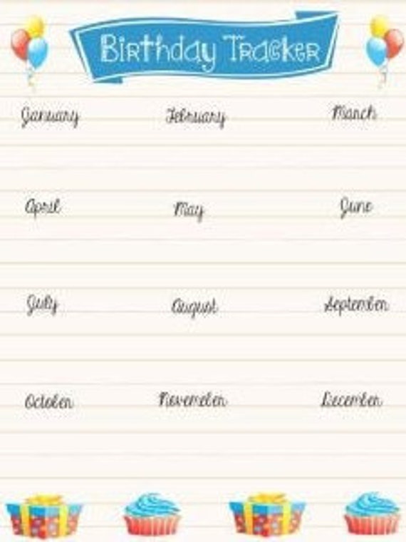 Printable Birthday Tracker Classroom Party Log Birth Date - Etsy