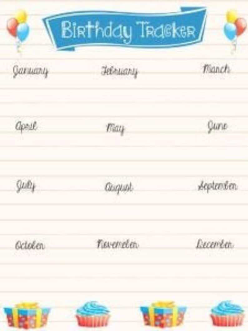 Printable Birthday Tracker, Classroom Party Log, Birth Date Organizer ...