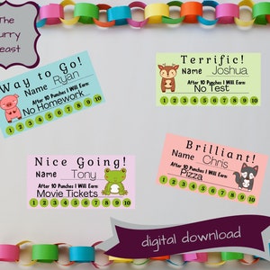 Kids Reward Punch Cards, Habit Tracker, School Reward Coupon, Tickets ...