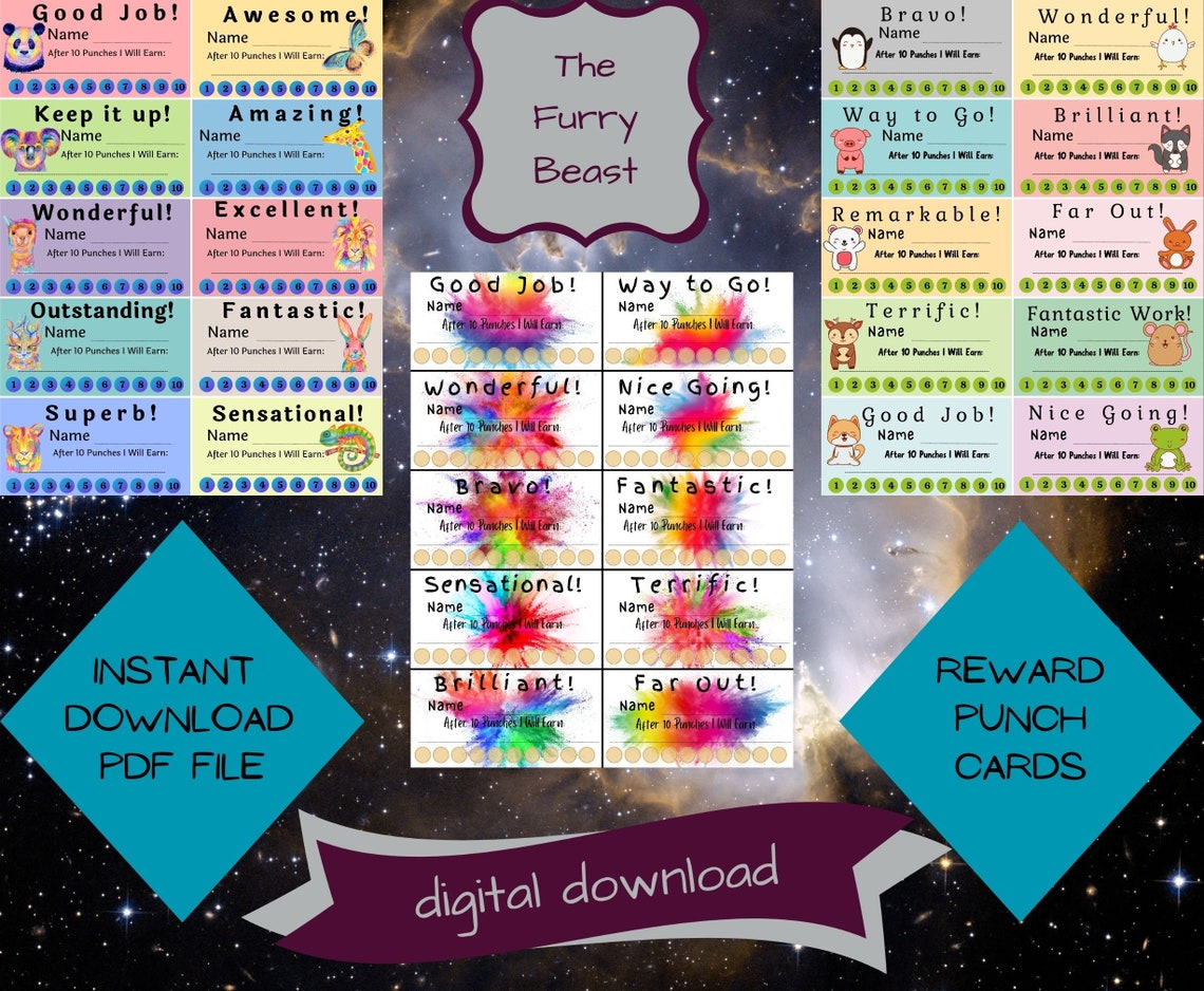 Kids Reward Punch Cards, Habit Tracker, School Reward Coupon, Tickets ...