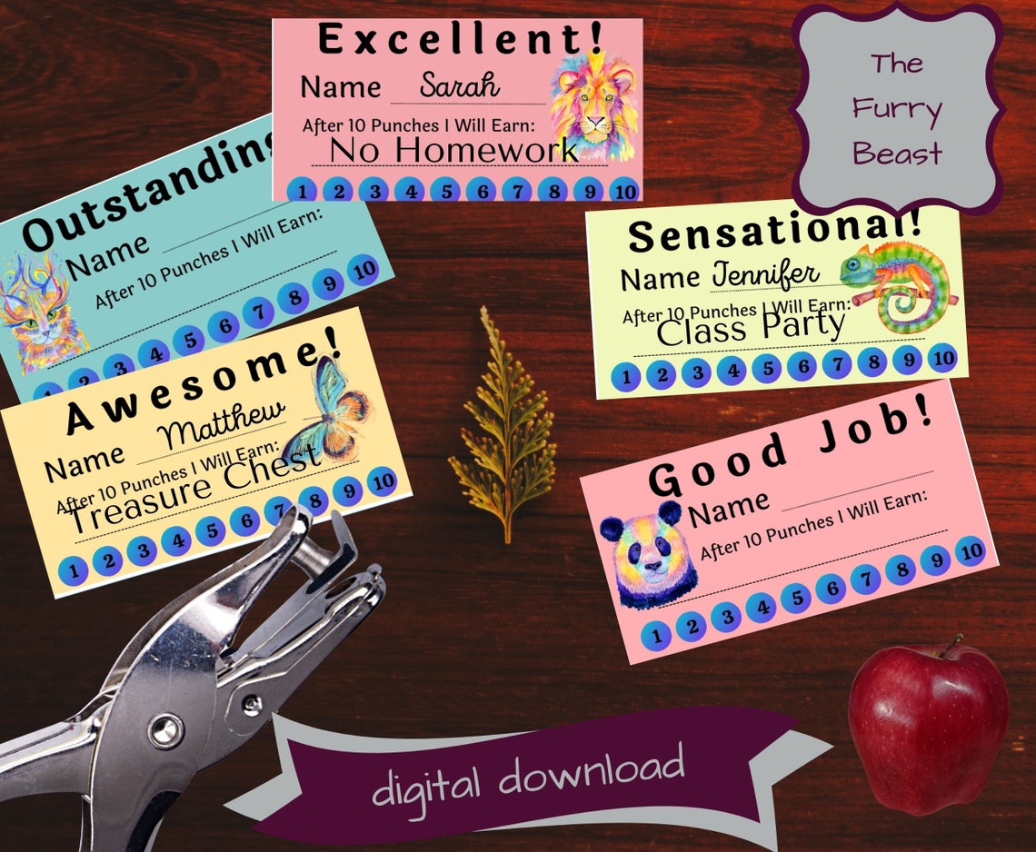 Kids Reward Punch Cards, Habit Tracker, School Reward Coupon, Tickets ...