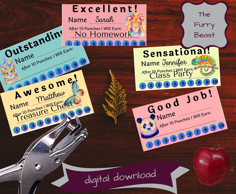 Kids Reward Punch Cards, Habit Tracker, School Reward Coupon, Tickets ...