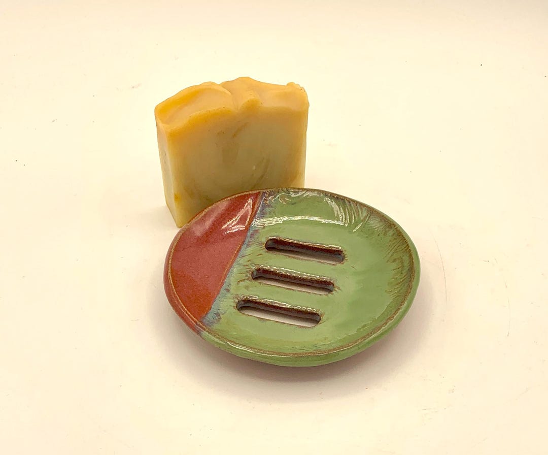 Ceramic Soap Dish - Circle Shape, Green/pink - Etsy
