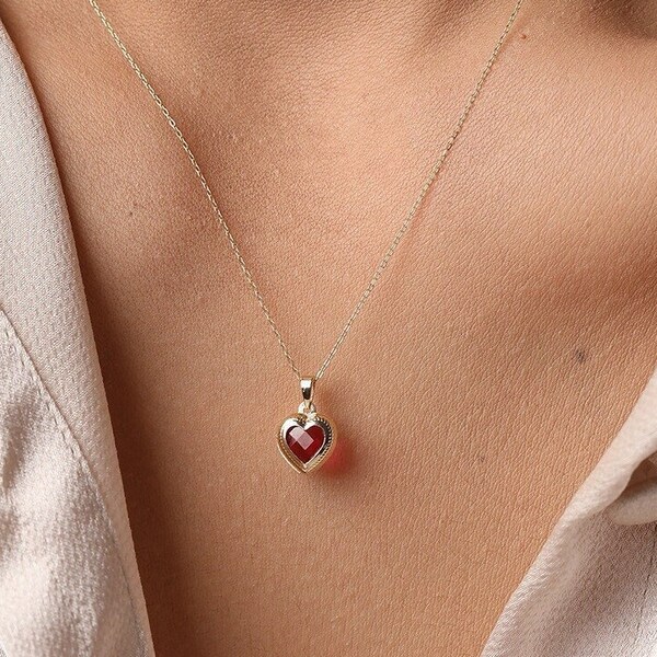 Ruby Heart Necklace - Etsy