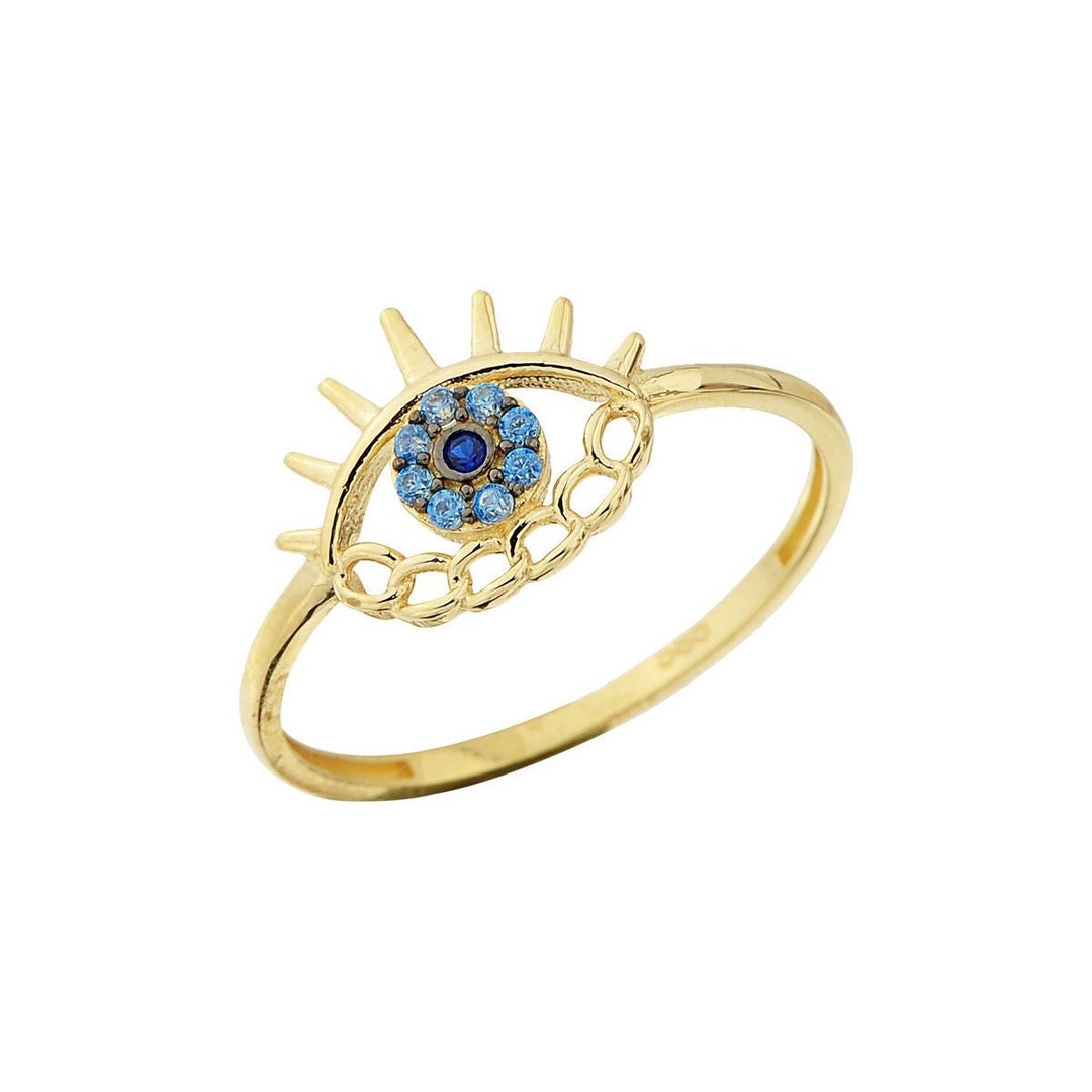 Evil Eye Ring/ 14K Real Gold Evil Eye Ring/ Protection Ring/minimalist ...