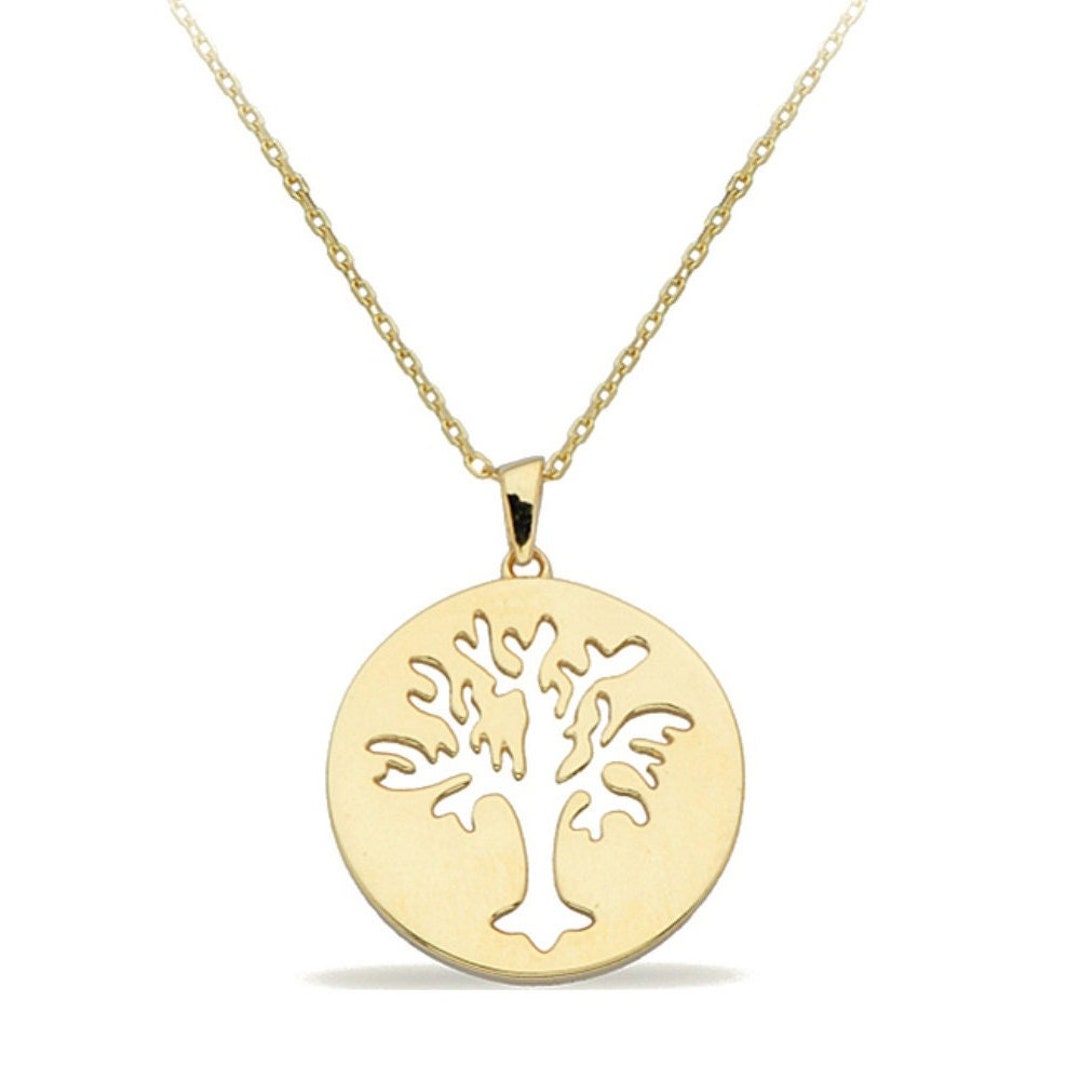 Tree of Life Medallion Necklace - 14K Gold Circle Family Tree of Life ...