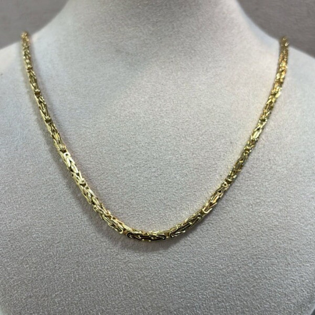 14K Gold Italian Byzantine Chain Necklace 3MM Thickness King Byzantine ...