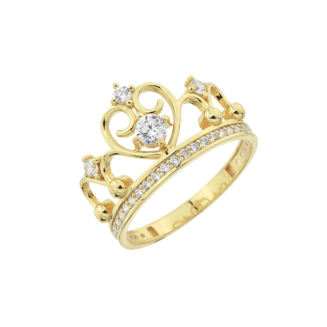 14K Gold Princess Tiara Ring Royal Crown Promise Ring - Etsy UK