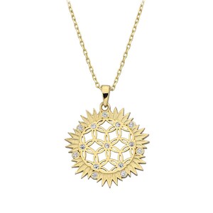 14K Solid Gold Flower of Life Pendant-medallion Cz Flower of Life ...