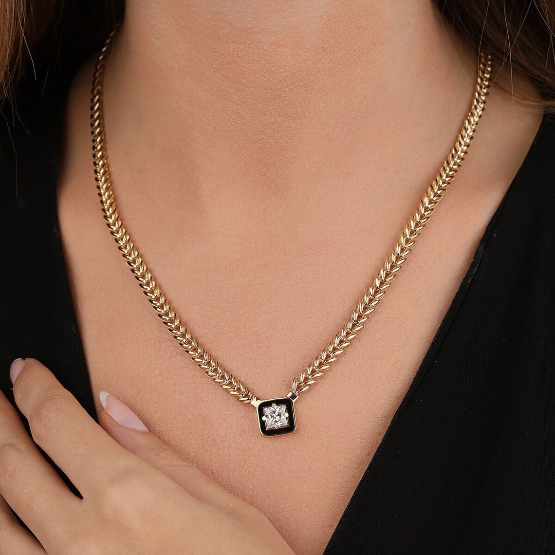 Chevron Herringbone Chain Necklace14k Gold Chevron Chain | Etsy