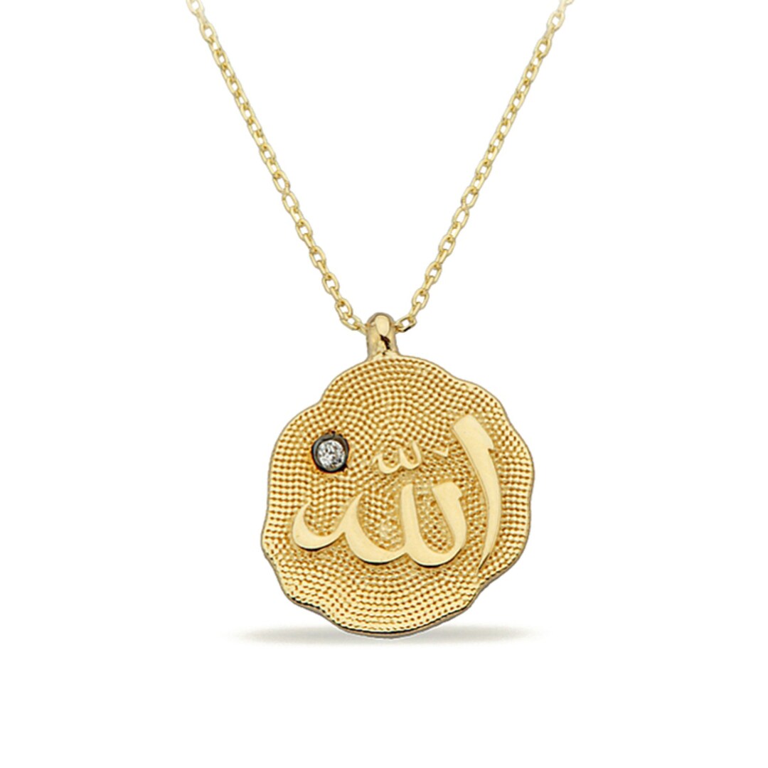 14K Gold Disc Allah Necklace / Minimalist Medallion Allah Arabic ...