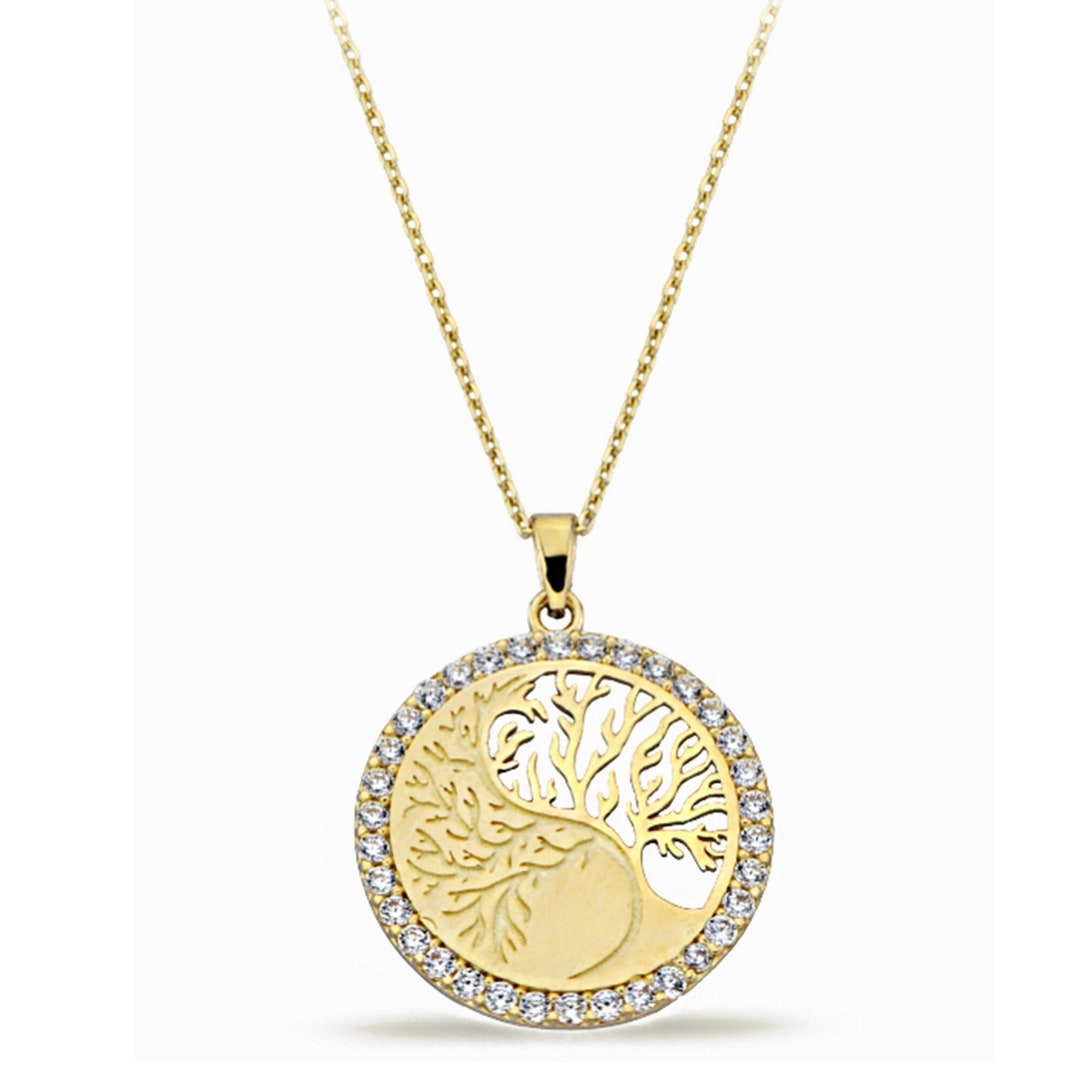 14K Gold Tree of Life Medallion Necklace/ Circle Family Tree - Etsy