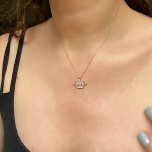 14K Gold Cz Crown Necklace- Dainty Cz Crown Necklace-vintage Queen ...