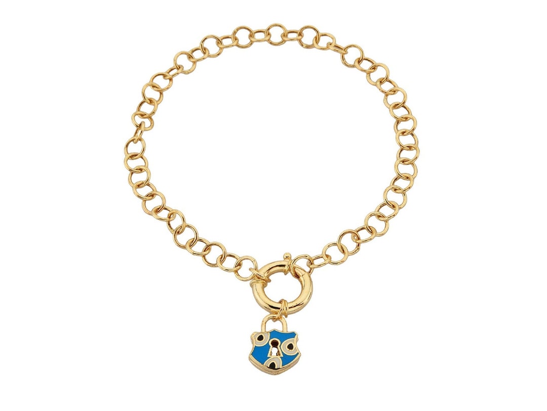14K Gold Rolo Chain Bracelet/ Sailor Lock Dangle Enamel - Etsy