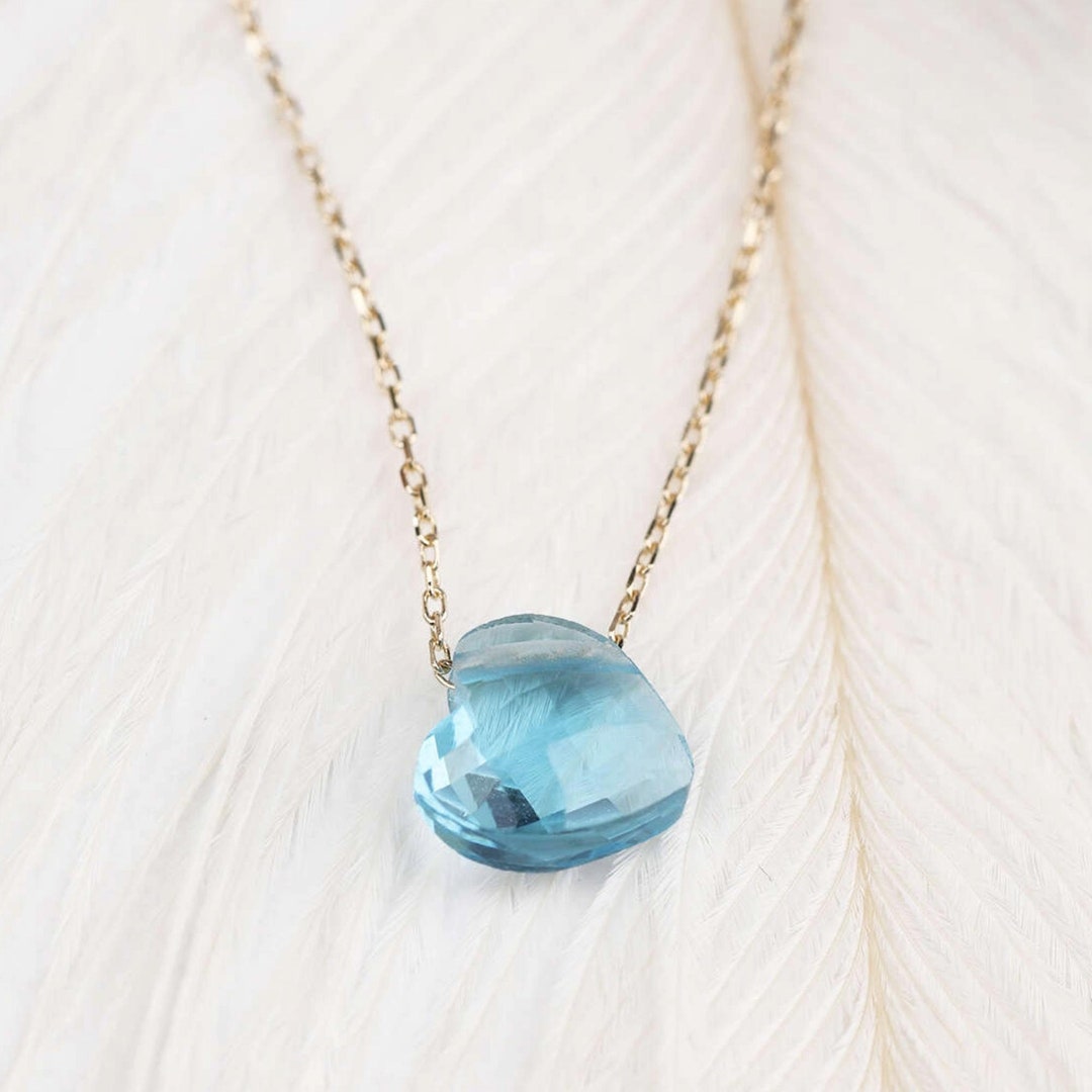 Blue Stone Heart Shaped Necklace - 14K Gold Blue Heart Necklace ...
