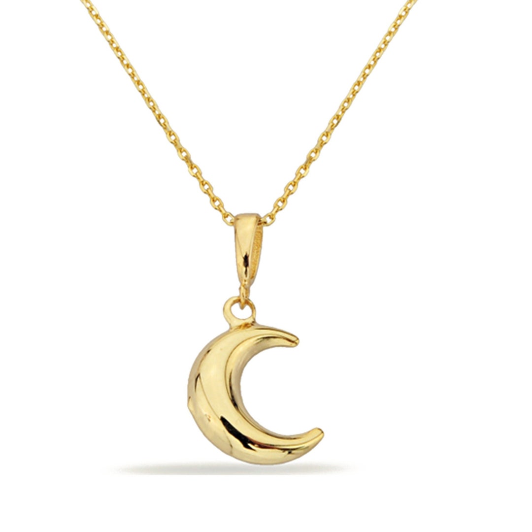 14K Gold Half Moon Necklace/ Celestial Moon Necklace / Crescent Moon ...