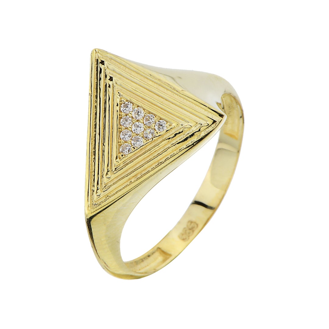 14K Real Gold Geometric Signet Ring Triangle Pinky Vintage Style Unique ...