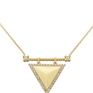 14K Gold Triangle Necklace/ Triangle Geometric Cutout Pendant/ Triangle ...