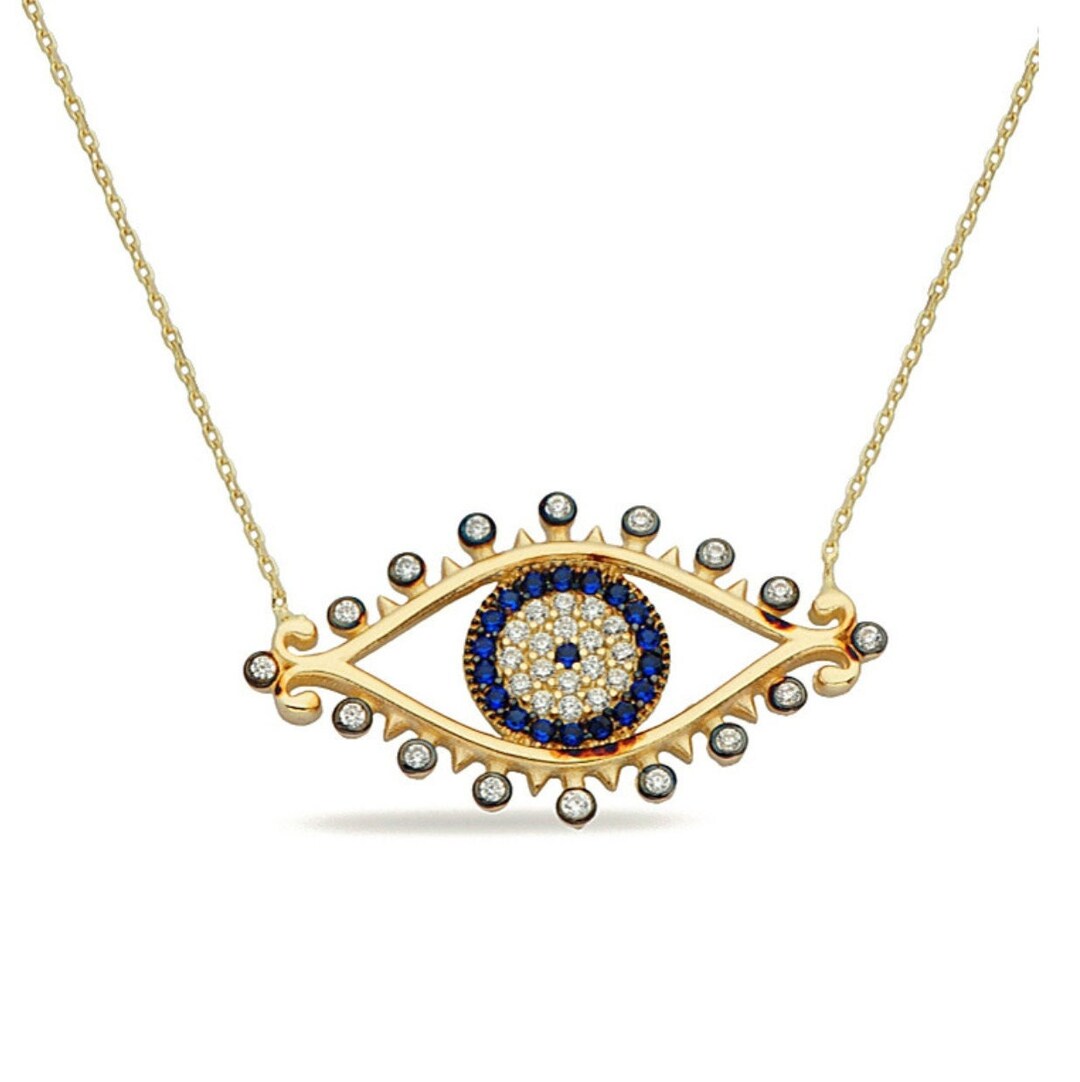 Vintage Evil Eye With Lashes Necklace 14K Gold Eyelashes Pendant Unique ...