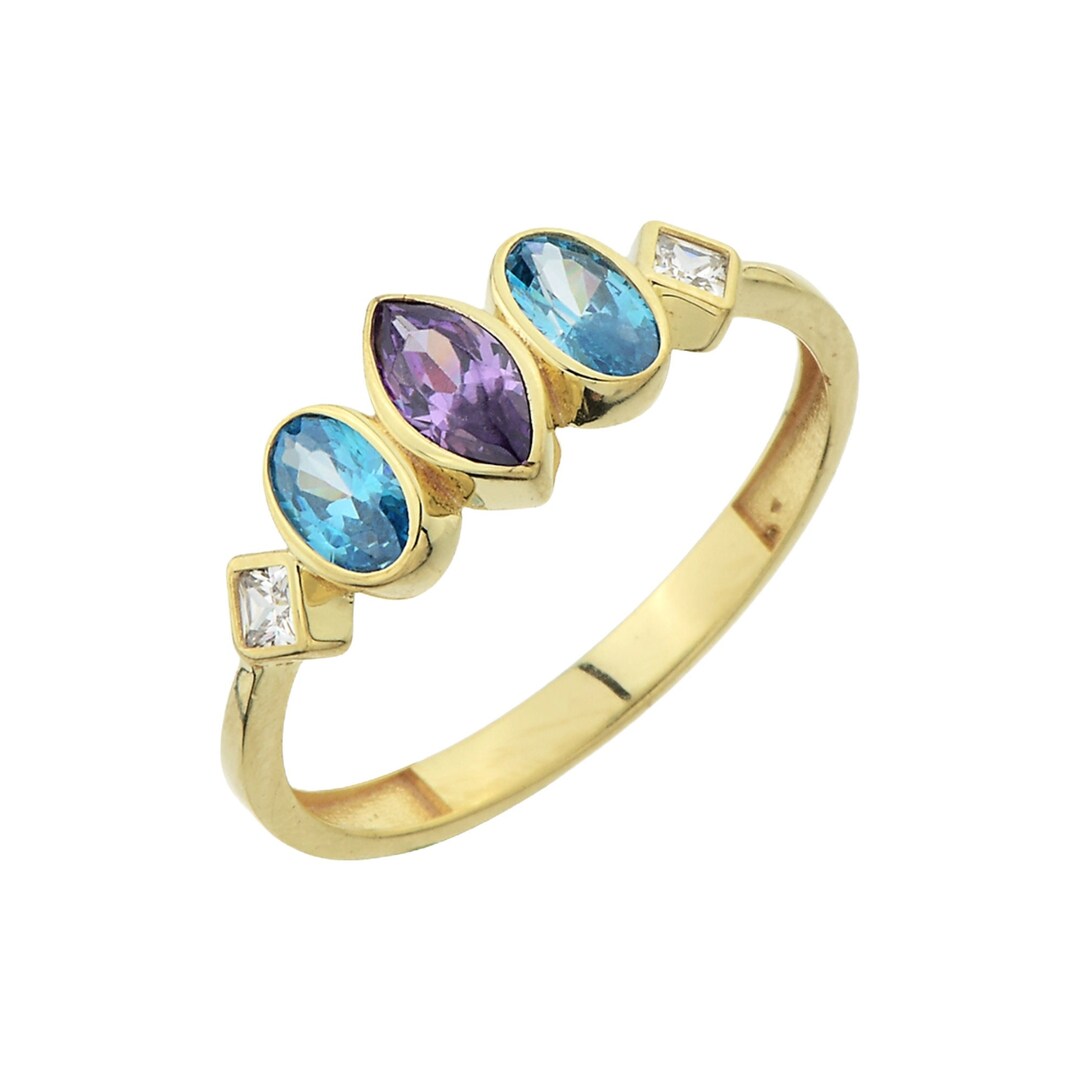 Colorful Gemstone Ring Band - 14K Gold Delicate Birthstone Ring for ...