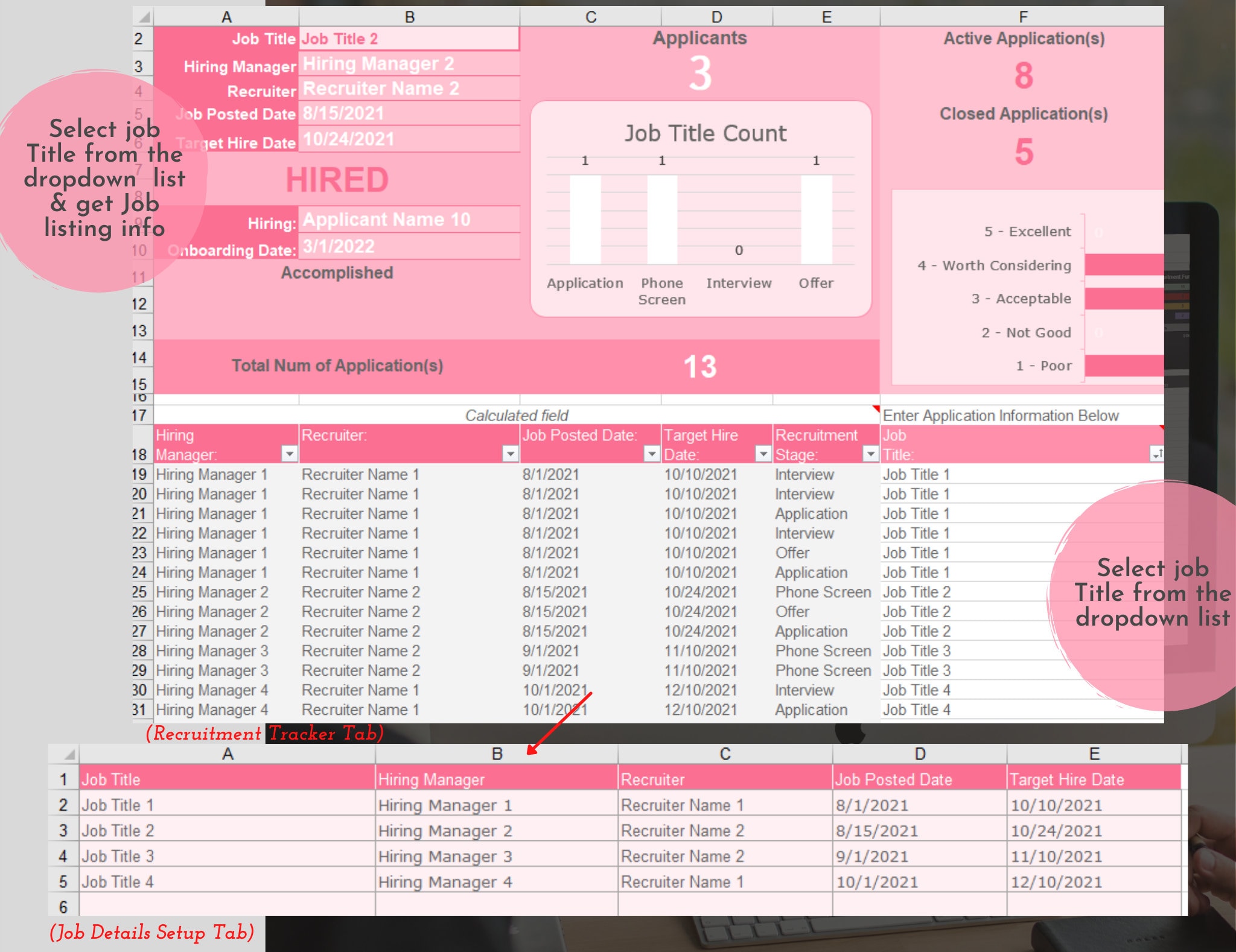 Hired!!! Recruitment Tracker | Job Hiring Planner and Template | HR Job ...