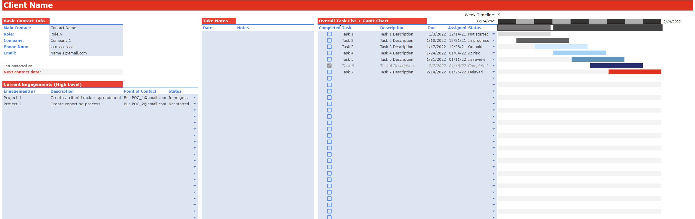 Engagement Client Tracker Template | Centralized Sheet | Gantt Chart ...