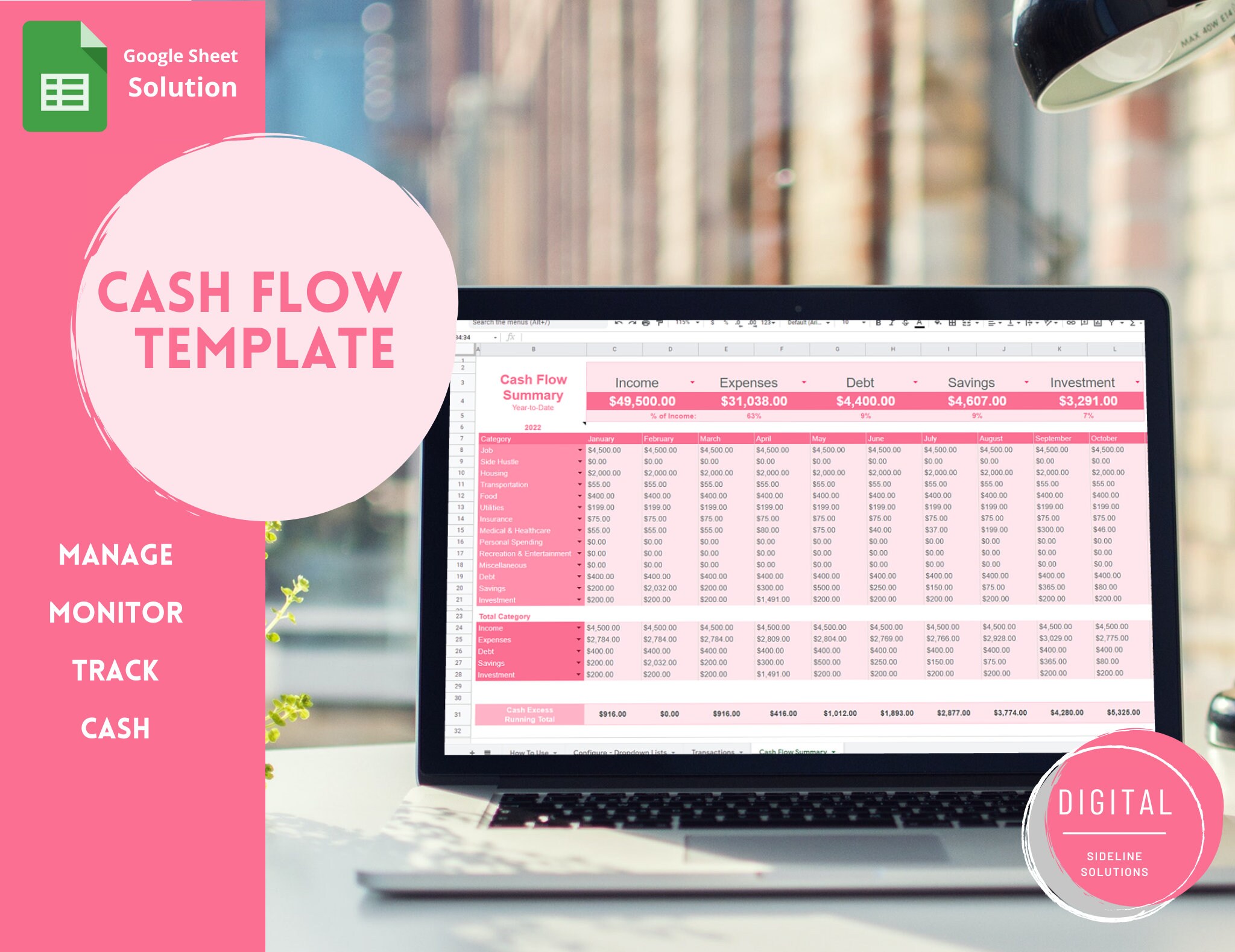 Customizable Cash Flow Template | Pink | See Where Your Cash is Going ...