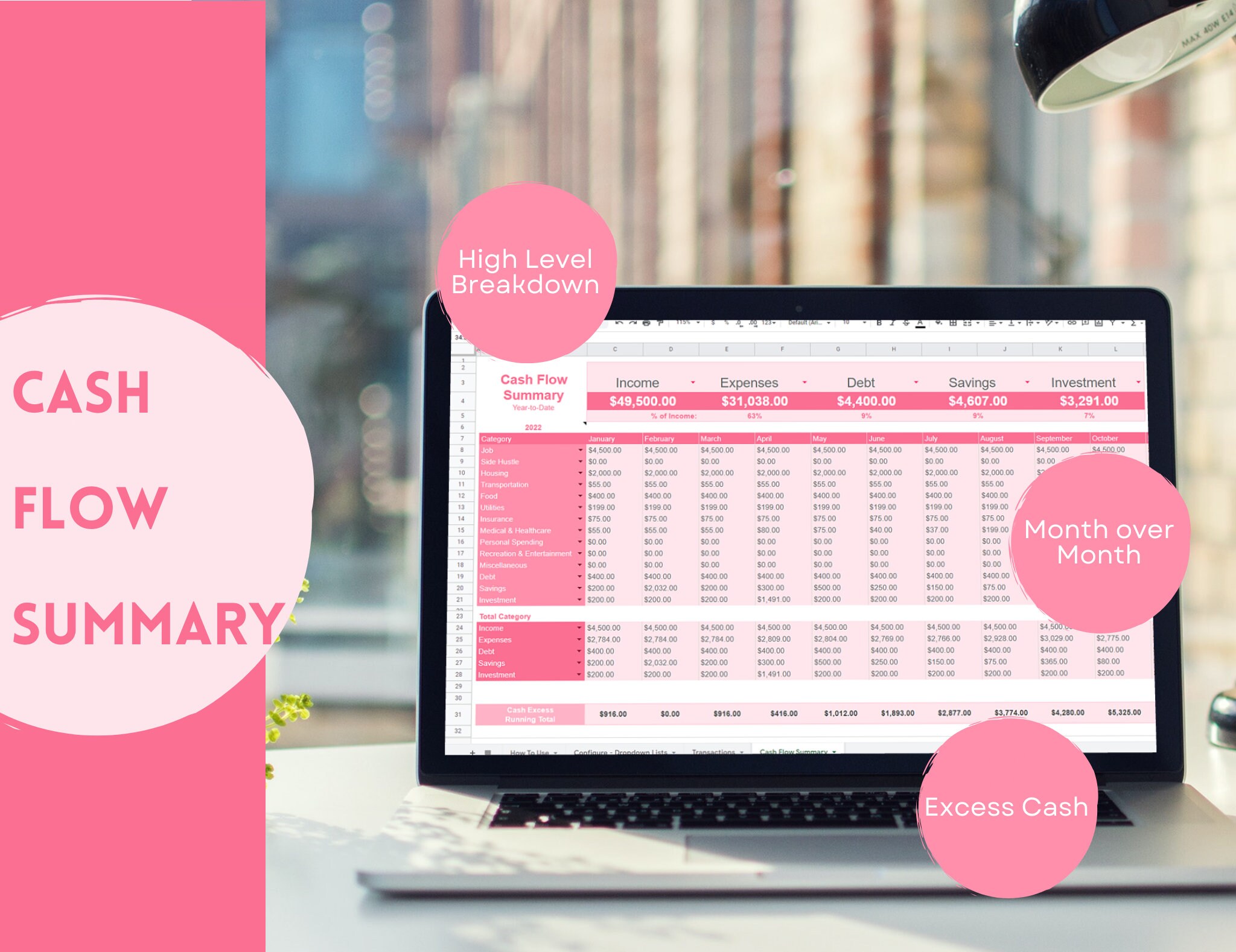 Customizable Cash Flow Template | Pink | See Where Your Cash is Going ...