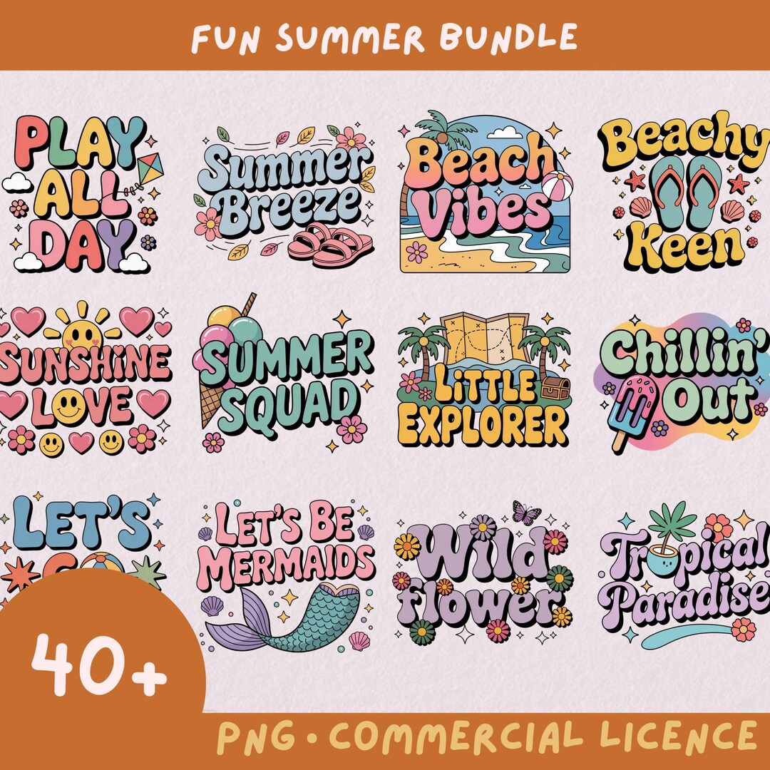 Fun in the Sun Shirt Design Bundle, Commercial Png Set, Kid Summer ...