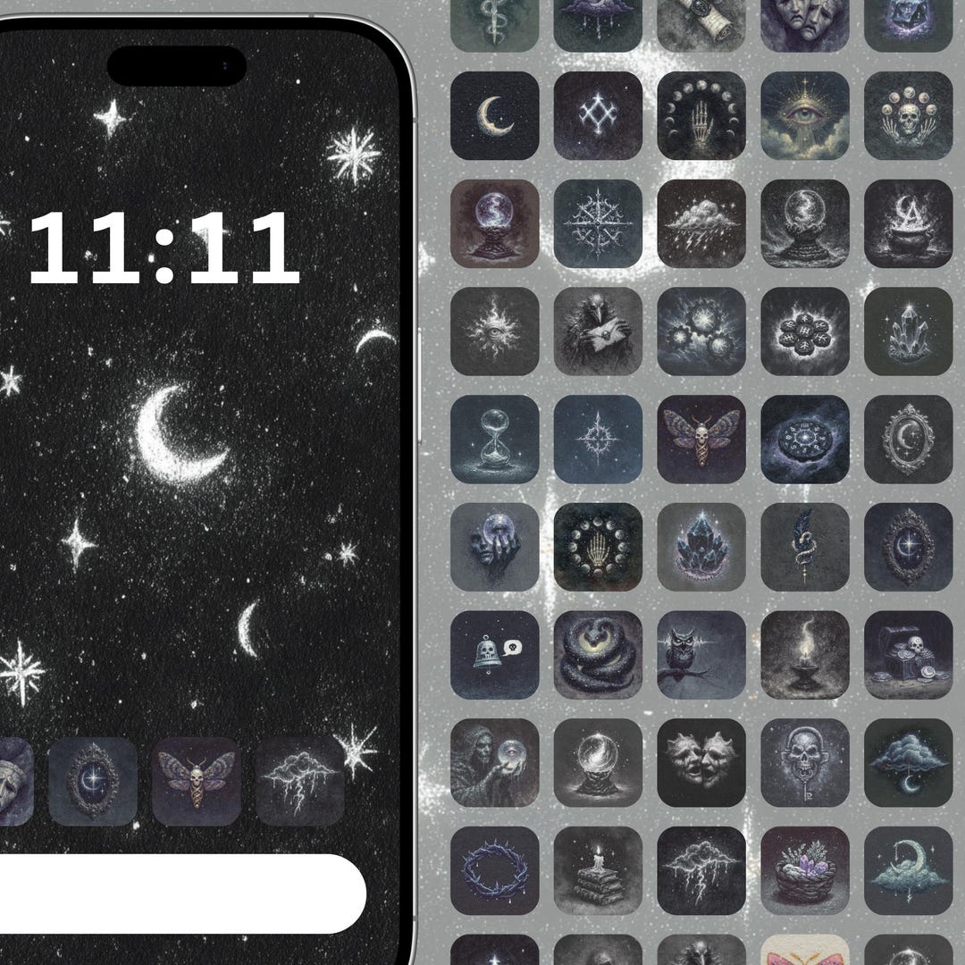 Dark Black Magic Wicca Phone Icons & Wallpaper Set Spellbound Dark ...