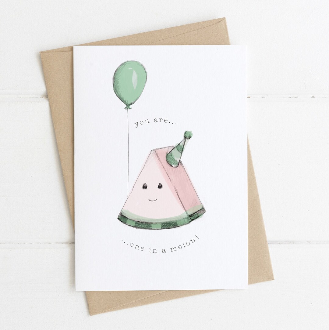 Melon Card, Melon Birthday Card, Fun Melon Card, Hand Drawn Melon Cards ...