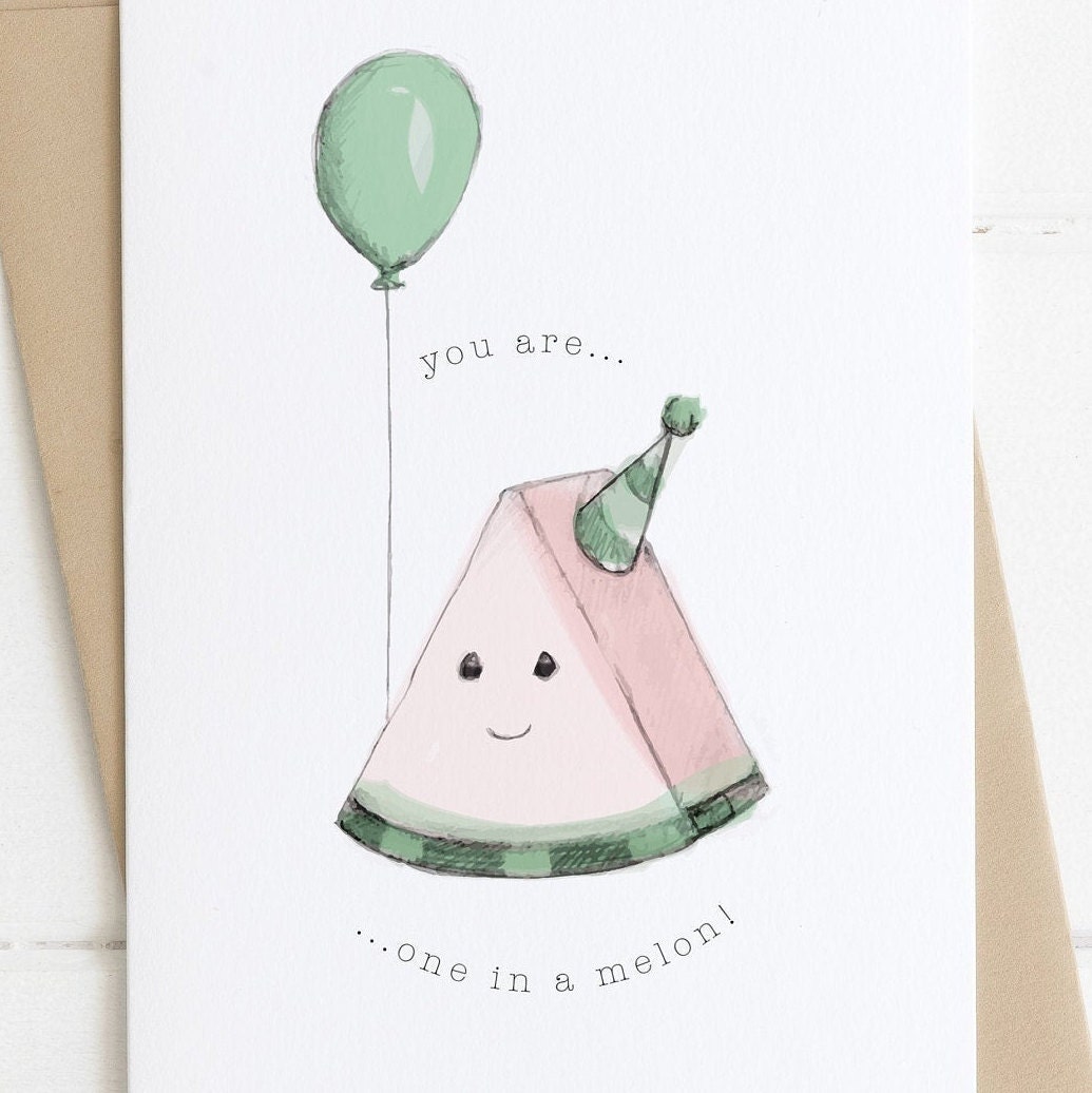 Melon Card, Melon Birthday Card, Fun Melon Card, Hand Drawn Melon Cards ...