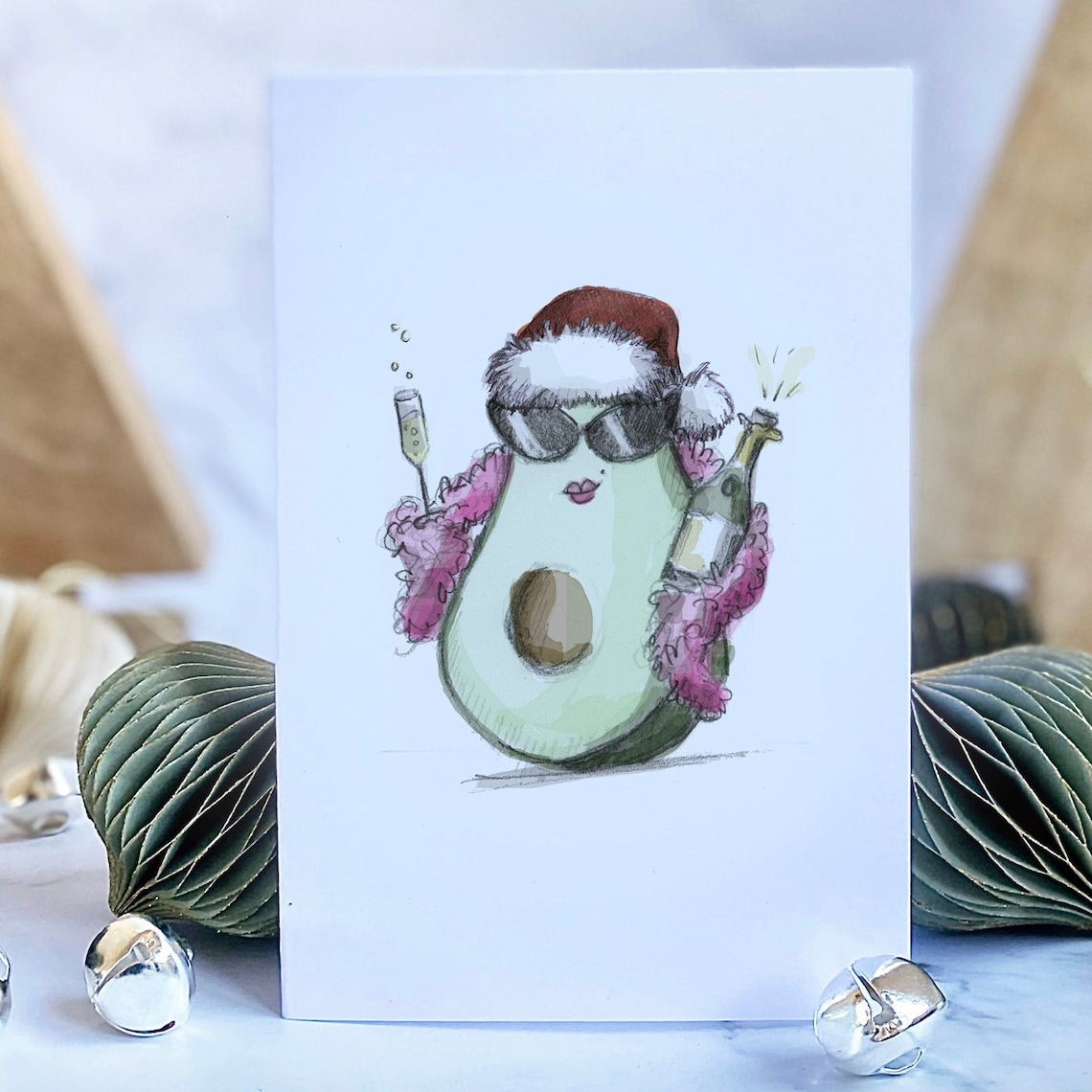 Christmas Avocado Card Avocado Xmas Card Fun Xmas Card Hand | Etsy