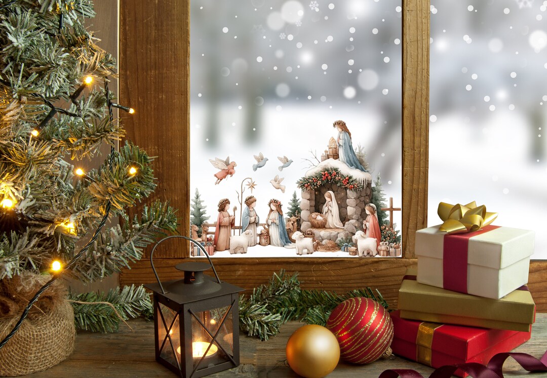 Christmas Window Sticker, Christmas Nativity Scene Window Sticker ...