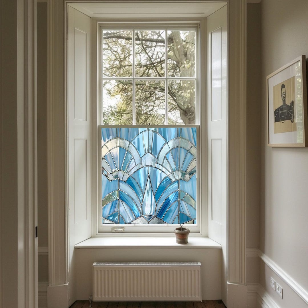 Blue Art Deco Window Film, Privacy Window Film, Decorative Window Film ...