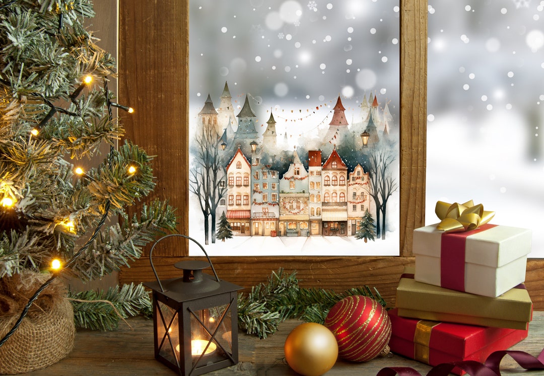 Christmas Window Sticker, Christmas Winter Scene Window Sticker, Double ...
