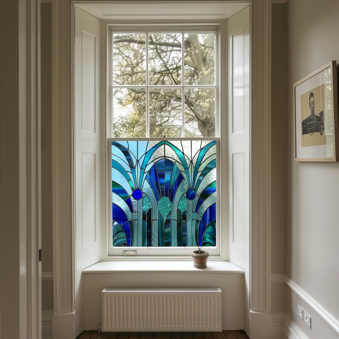 Blue Art Deco Window Film, Privacy Window Film, Decorative Window Film ...