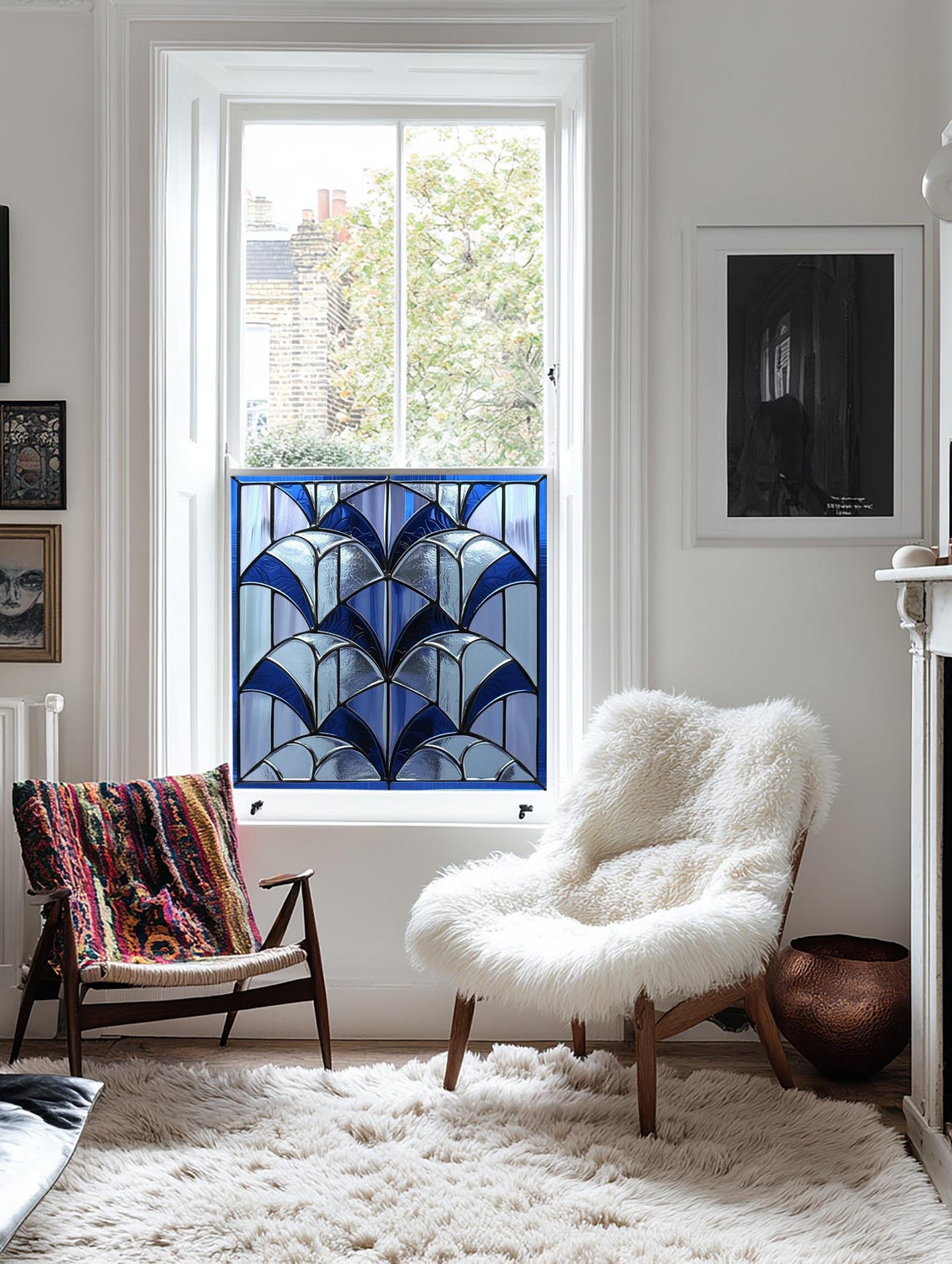 Blue Art Deco Window Film, Privacy Window Film, Decorative Window Film ...