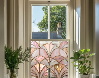 Customized Size Stained Glass Window Film With Elegant Pink and Green ...