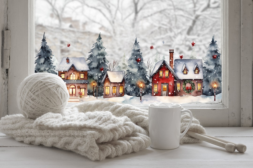 Christmas Window Sticker, Christmas Winter Scene Window Sticker, Double ...