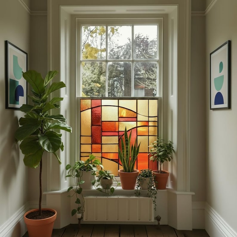 Art Deco Privacy Window Film, Geometric Stained Glass Style - Etsy