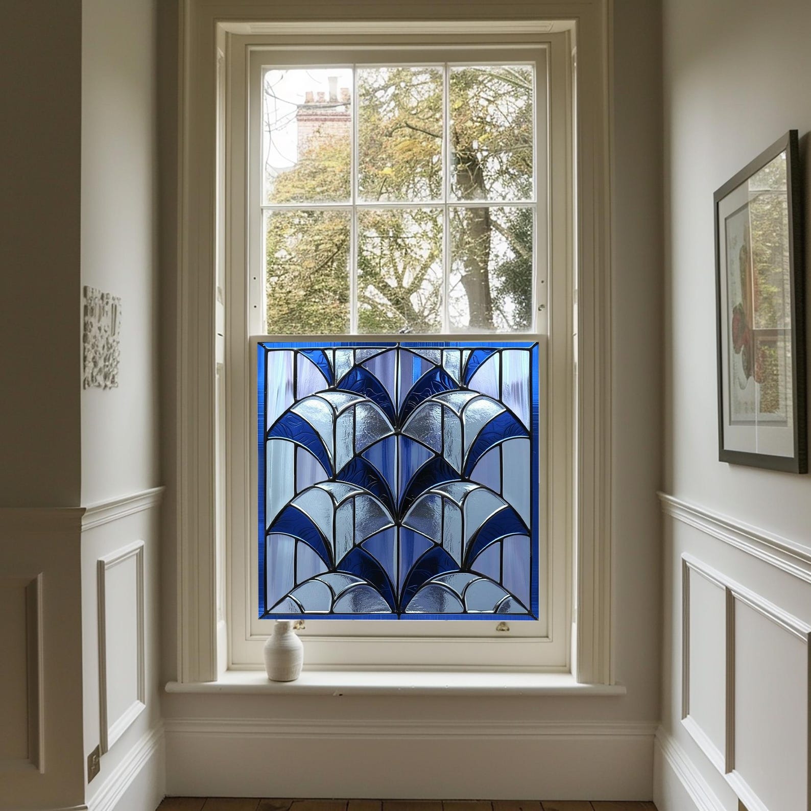 Blue Art Deco Window Film, Privacy Window Film, Decorative Window Film ...